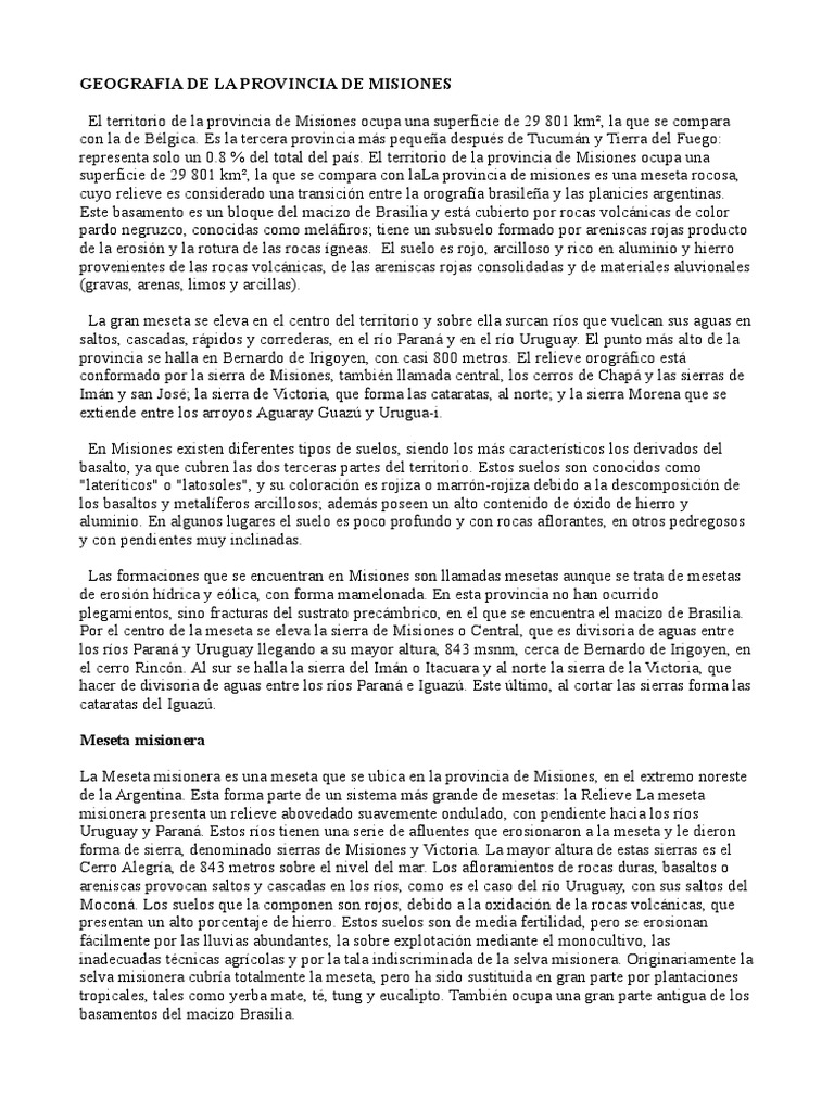 El relieve de la provincia de Misiones: mesetas, sierras y ríos | PDF ...