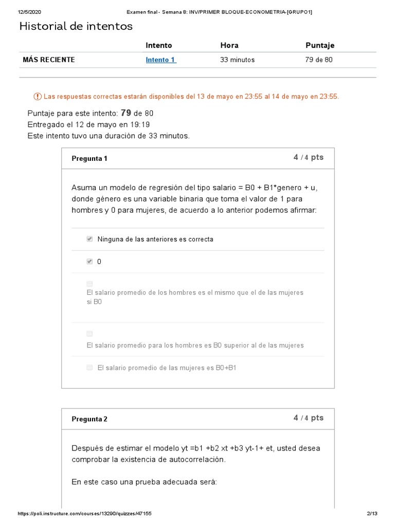Examen final - Econometría | PDF | Mínimos cuadrados ordinarios | Análisis de regresión