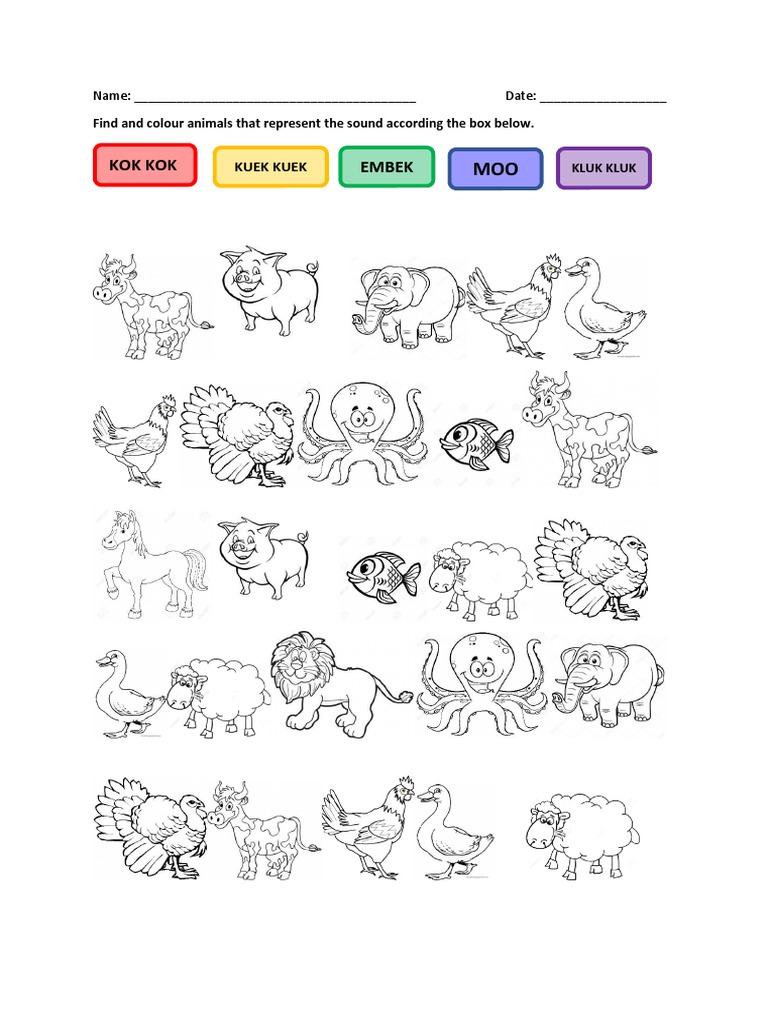 Animal Sounds Coloring Activity | PDF