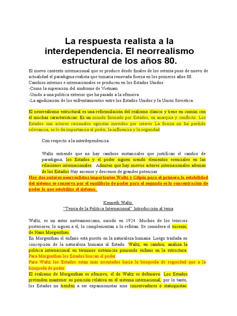 La Respuesta Realista A La Interdependencia | PDF | Relaciones ...