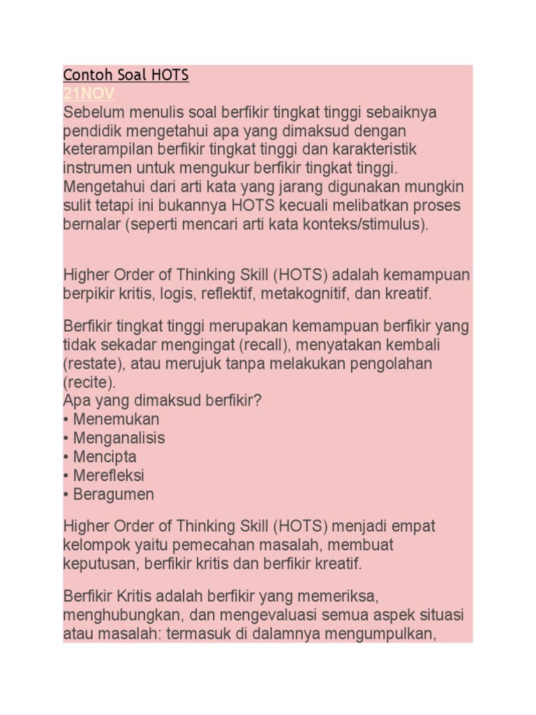 Contoh Soal HOTS untuk Pendidikan | PDF | Pengembangan Diri | Sains ...