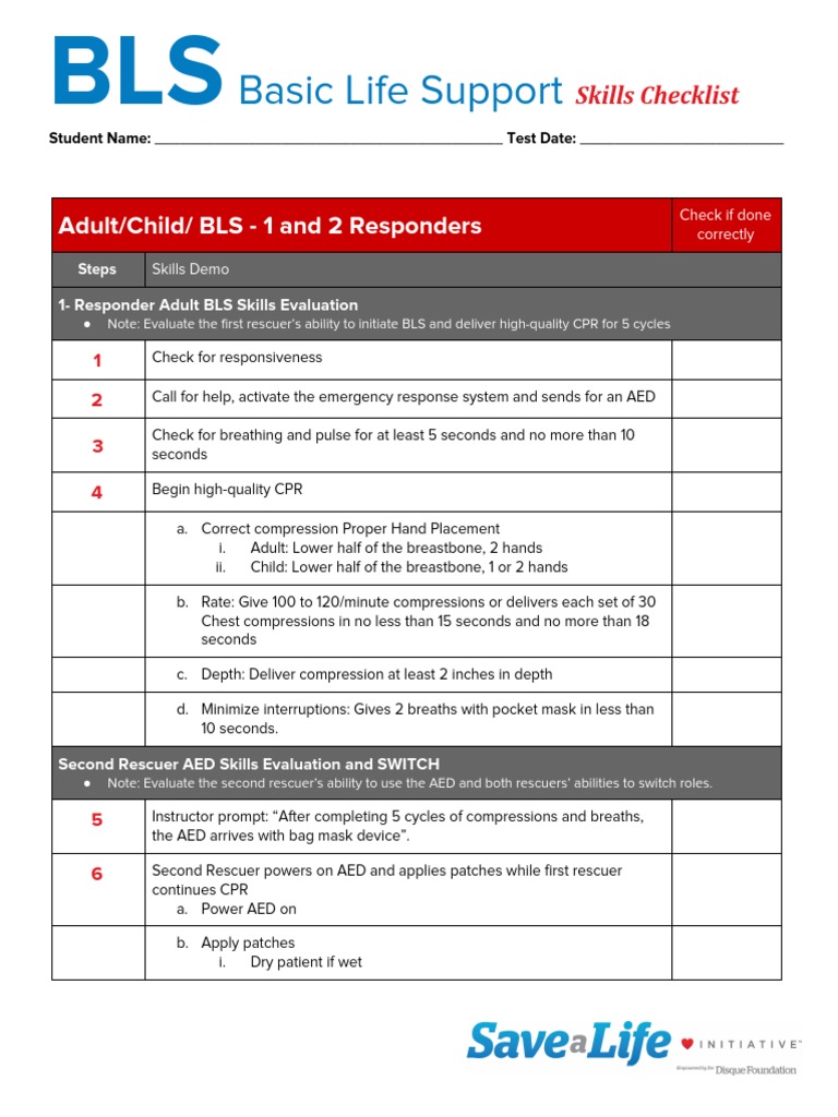 Basic Life Support: Adult/Child/ BLS - 1 and 2 Responders | PDF ...