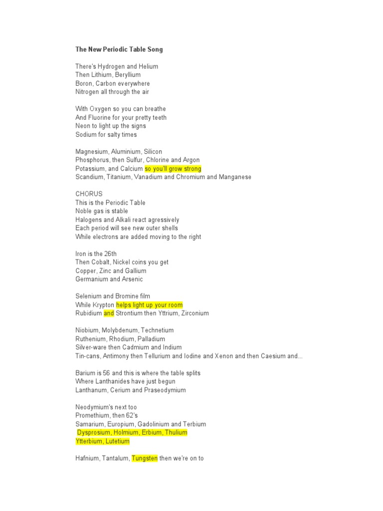 The New Periodic Table Song | PDF