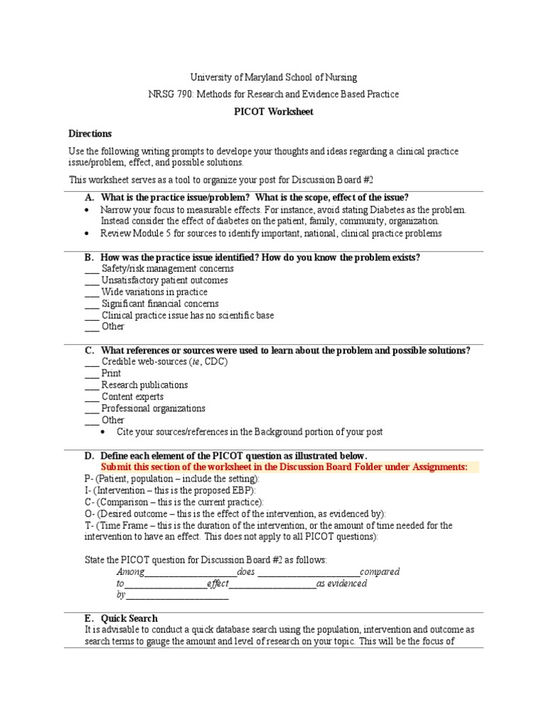 DB#2 - PICOT Worksheet | PDF | Evidence Based Medicine | Medicine
