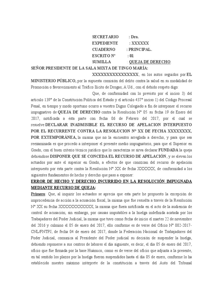 Recurso de Queja de Derecho Por Denegatoria de Recurso de Apelacion | Ley procesal | Apelación