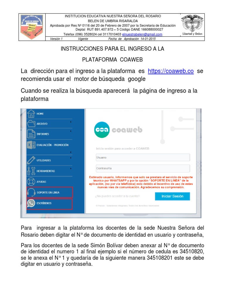 Instrucciones para El Ingreso A La Plataforma Coaweb-1 | PDF | Contraseña | Informática