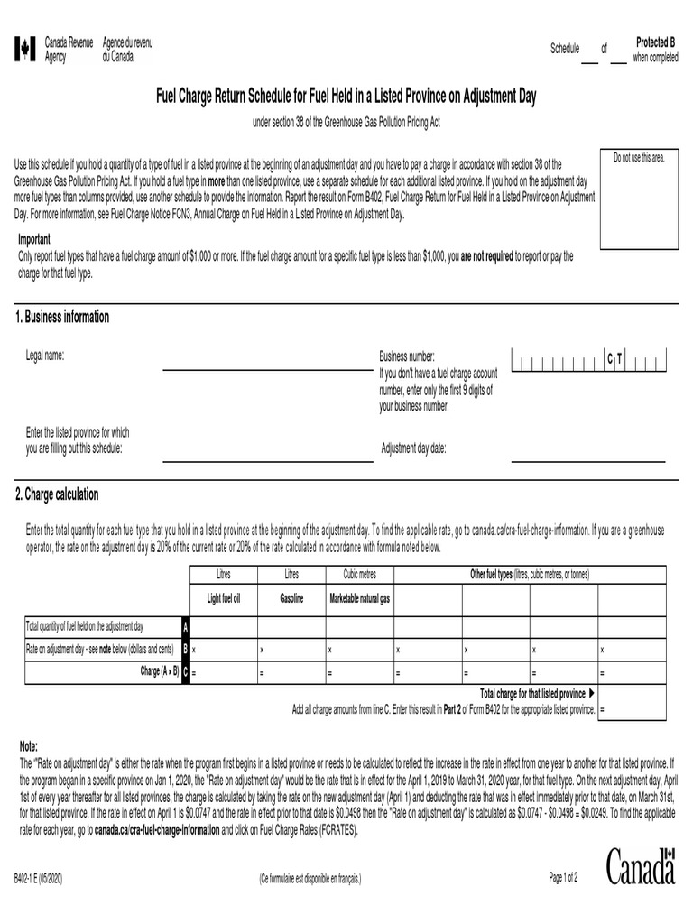 Fuel Charge Return Schedule For Fuel Held in A Listed Province On ...