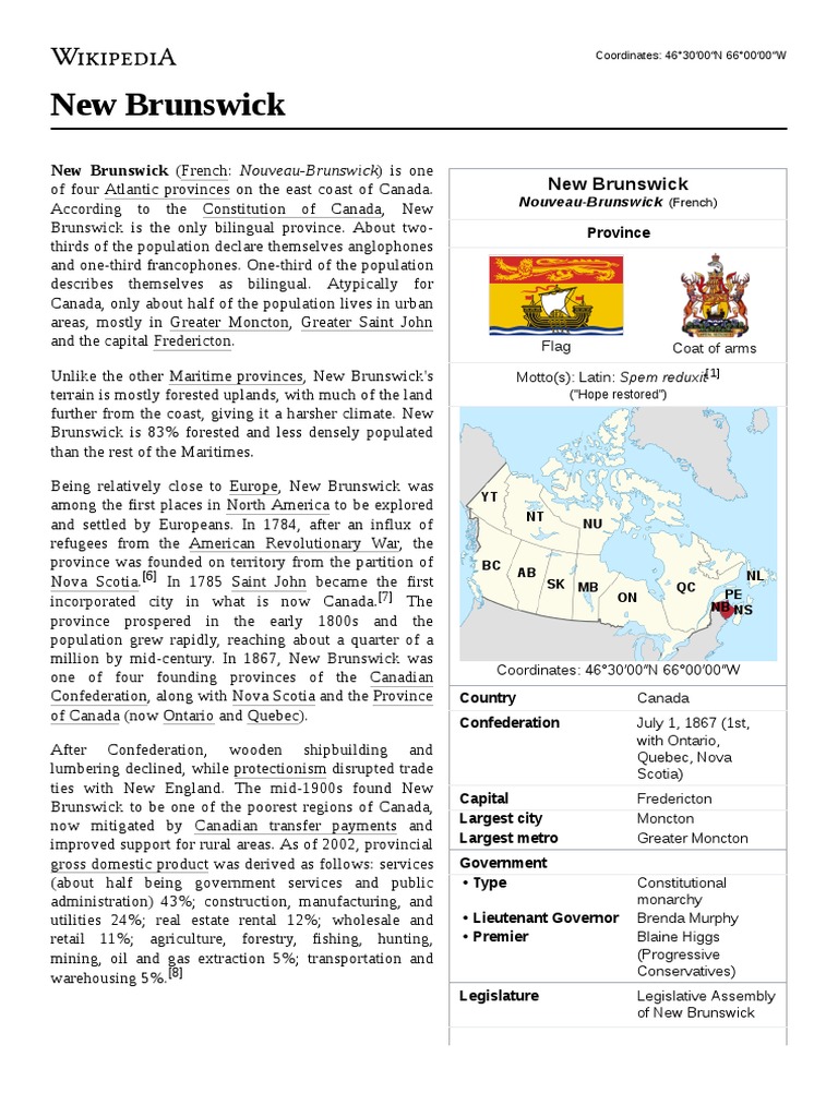 New Brunswick (French: Nouveau-Brunswick) Is One | PDF | New Brunswick ...