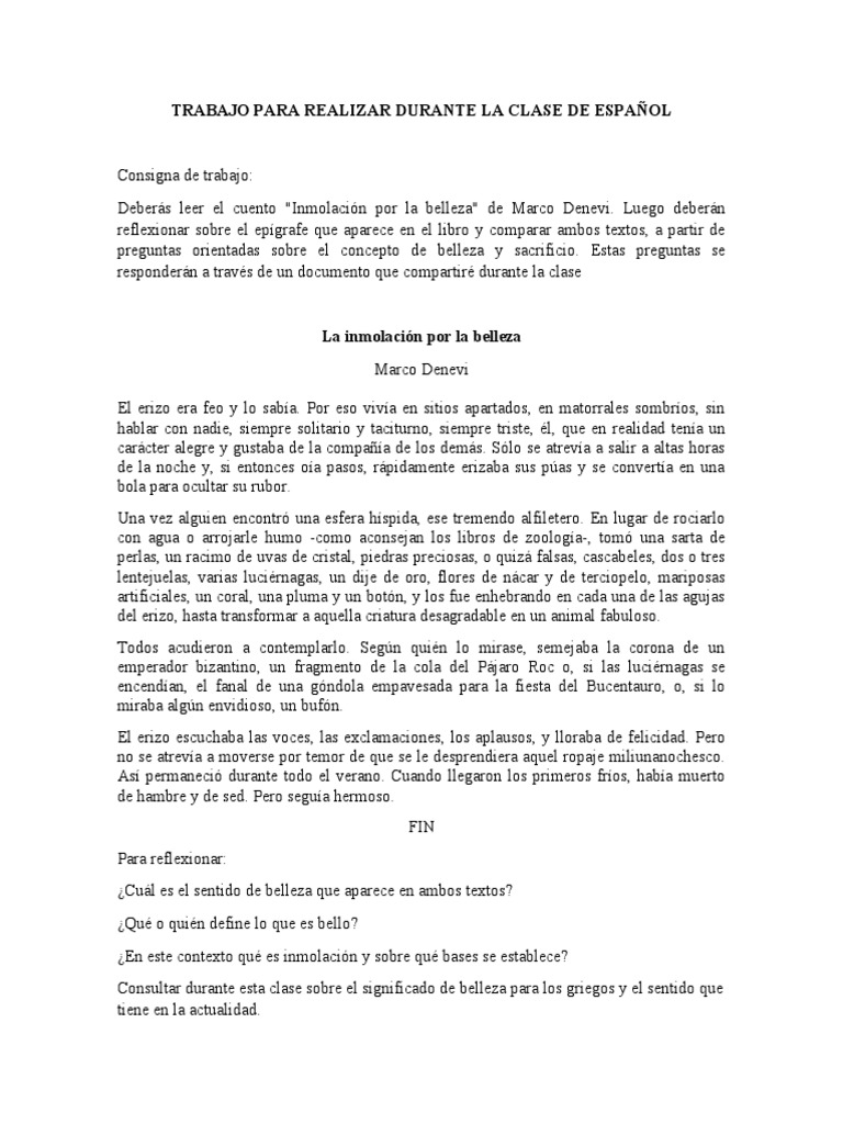 La Inmolación de La Belleza Clase 1 | PDF