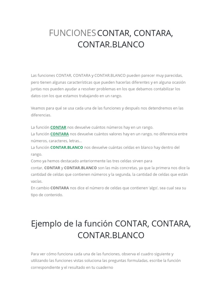 Funciones Contar, Contara, Contar - Blanco | PDF