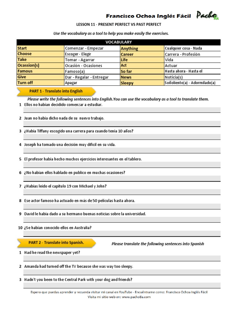 Lesson 11 - Presente Perfecto Vs Pasado Perfecto | PDF | Idiomas