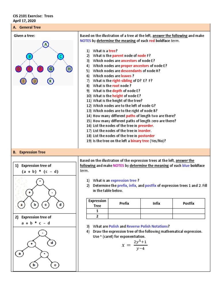 CIS 2101-Exercise On Trees | PDF | Applied Mathematics | Algorithms