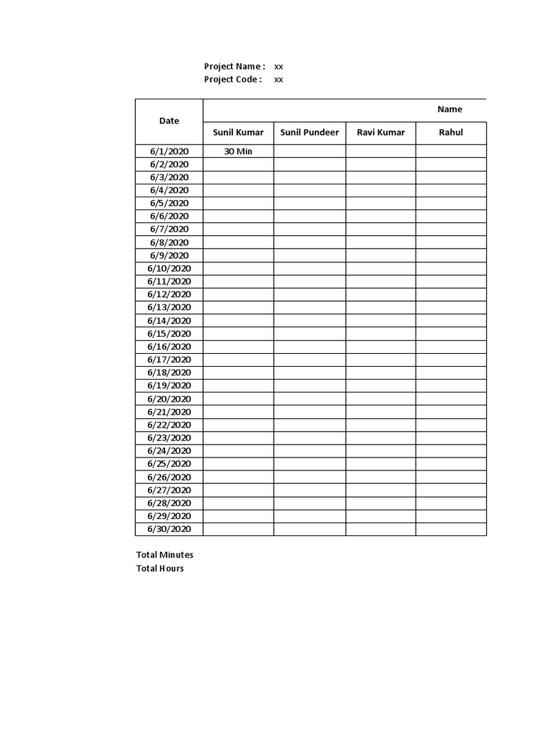 Man Hour Report for June 2020 | PDF