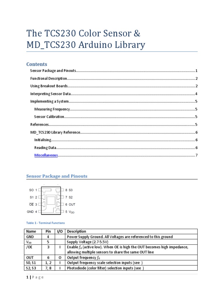 TCS230 Colour Sensor and MD - TCS230 Library | PDF | Rgb Color Model ...