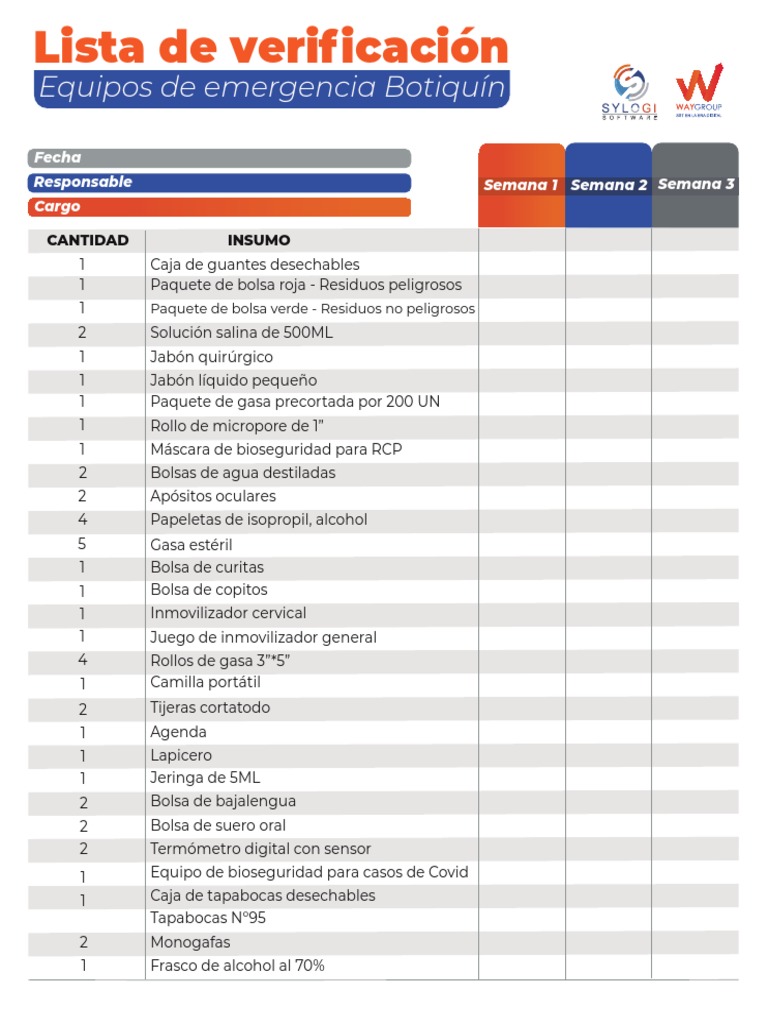 Lista de Chequeo Equipos de Emergencia - Botiquín | PDF