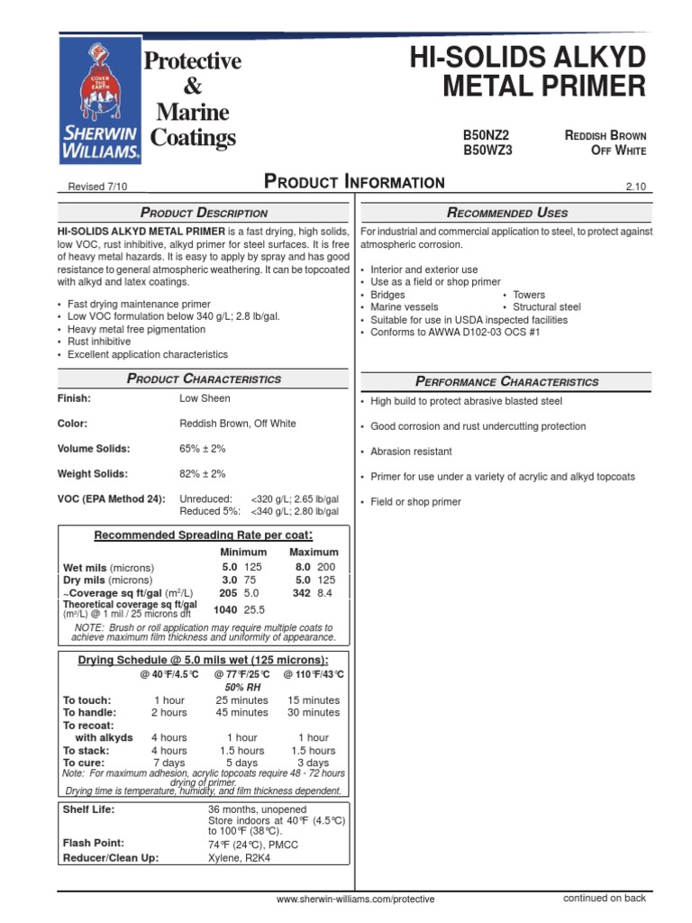 Hi-Solids Alkyd Metal Primer Overview | PDF | Paint | Rust