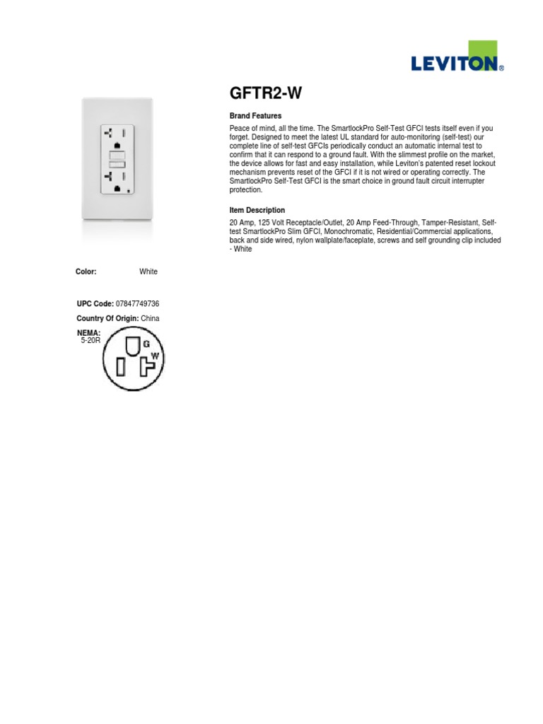 GFTR2-W Leviton | PDF | Electric Power | Power Engineering