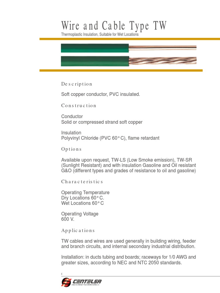 Wire and Cable Type TW: Description | PDF | Electrical Wiring ...