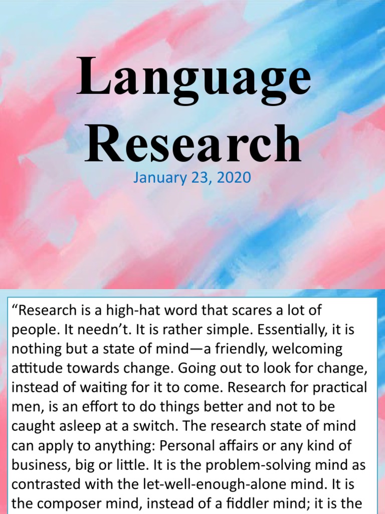 Language Research: January 23, 2020 | PDF | Mind | Epistemology