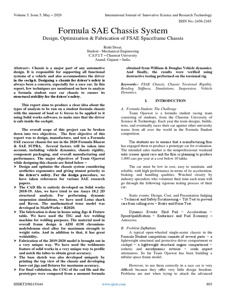Formula SAE Chassis System Design, Optimization & Fabrication of FSAE ...