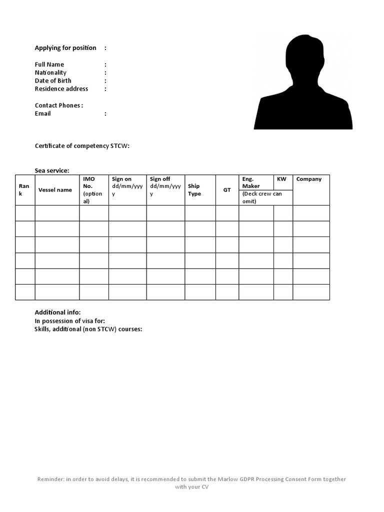 Marlow Navigation Resume CV Template For Seafarers | PDF