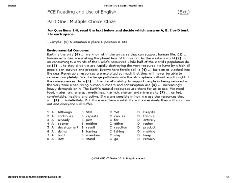 Flo-Joe's FCE Trainer - Practice Tests | PDF | Resource | Economy And ...