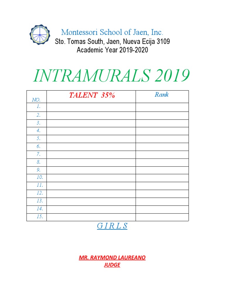 Criteria MR & Ms. Intrams | PDF