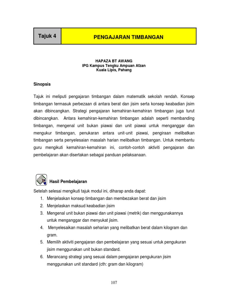 Pengajaran Konsep Jisim dan Timbangan | PDF | Sains & Matematika