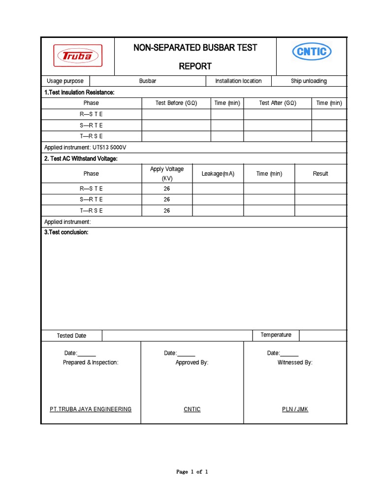 Non-Separated Busbar Test: Page 1 of 1 | PDF