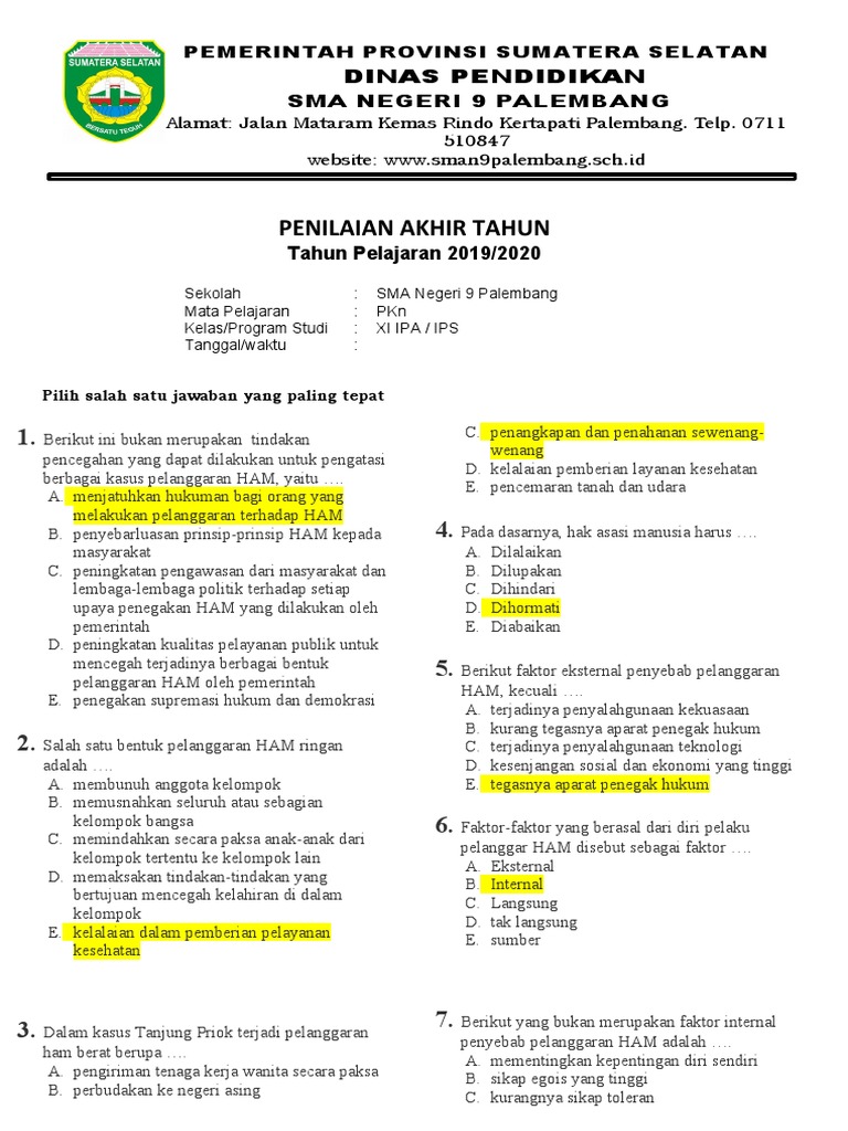 Naskah Soal - PKN - Kelas 11 | PDF | Politik