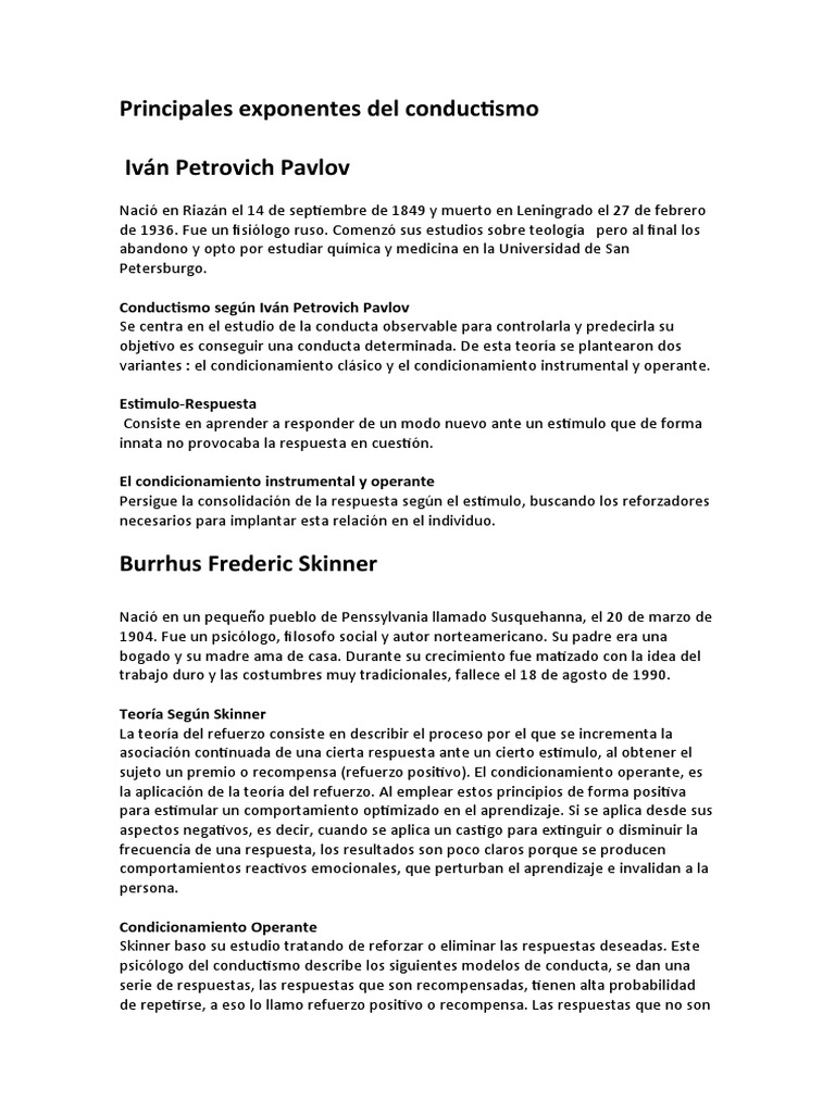 Principales Exponentes Del Conductismo | PDF | Motivación | Motivacional Principales Exponentes Del Conductismo | PDF | Motivación | Motivacional