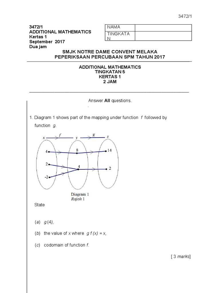 SMJK Notre Dame Convent Melaka Peperiksaan Percubaan SPM Tahun 2017 ...