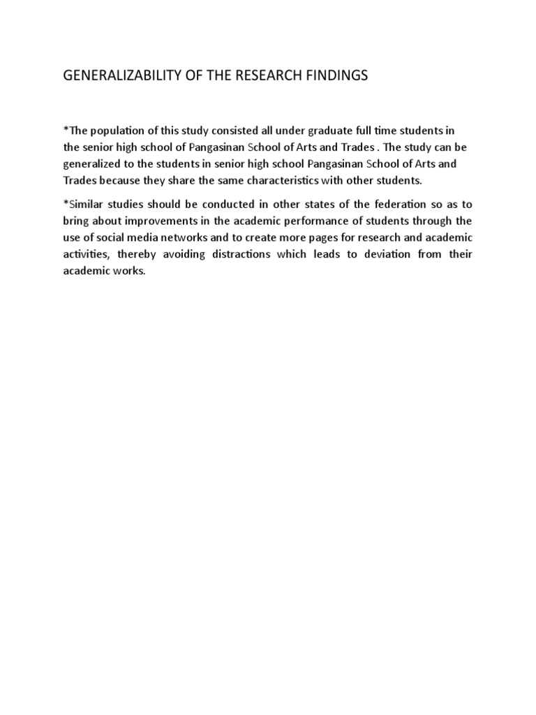 Generalizability of The Research Findings | PDF