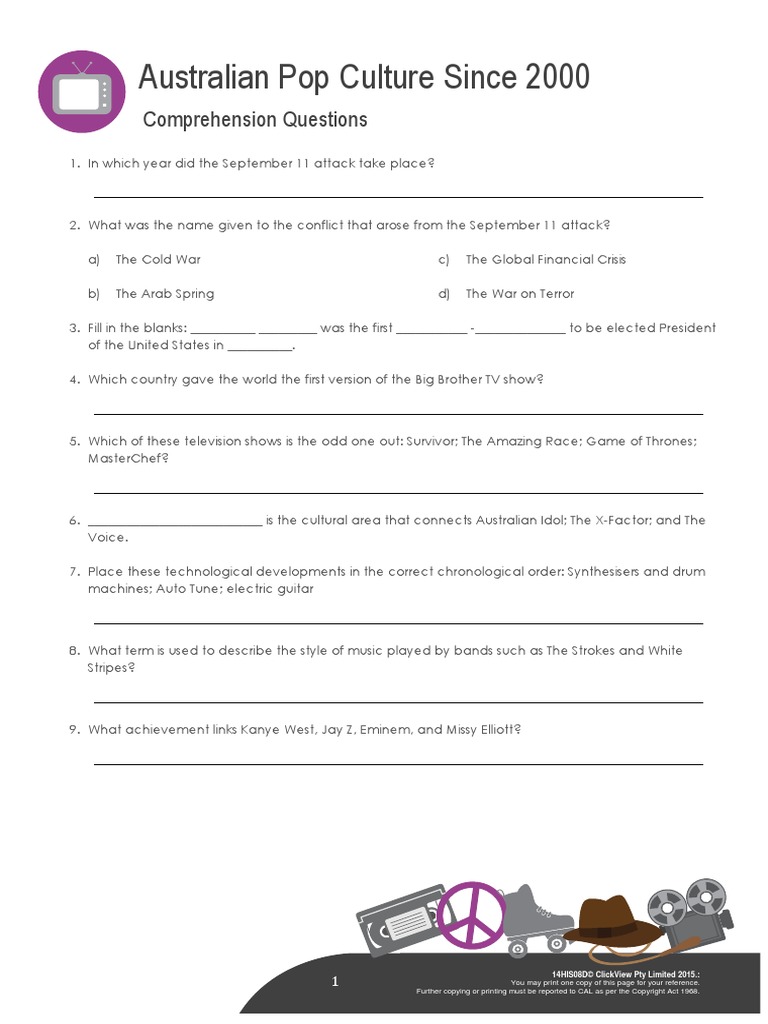 Australian Pop Culture Since 2000: Comprehension Questions | PDF ...