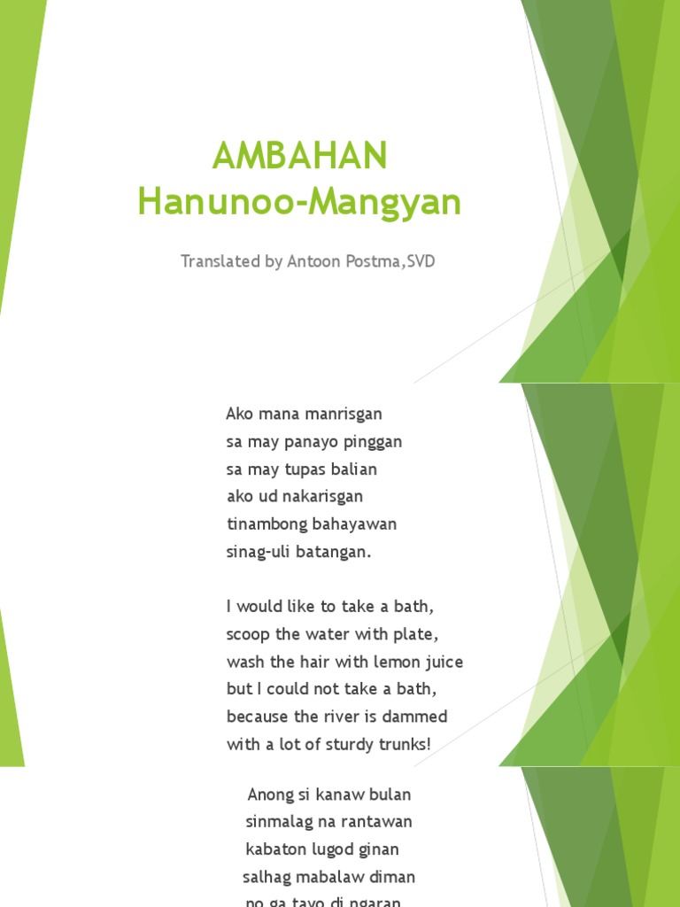 Ambahan Hanunoo-Mangyan: Translated by Antoon Postma, SVD | PDF