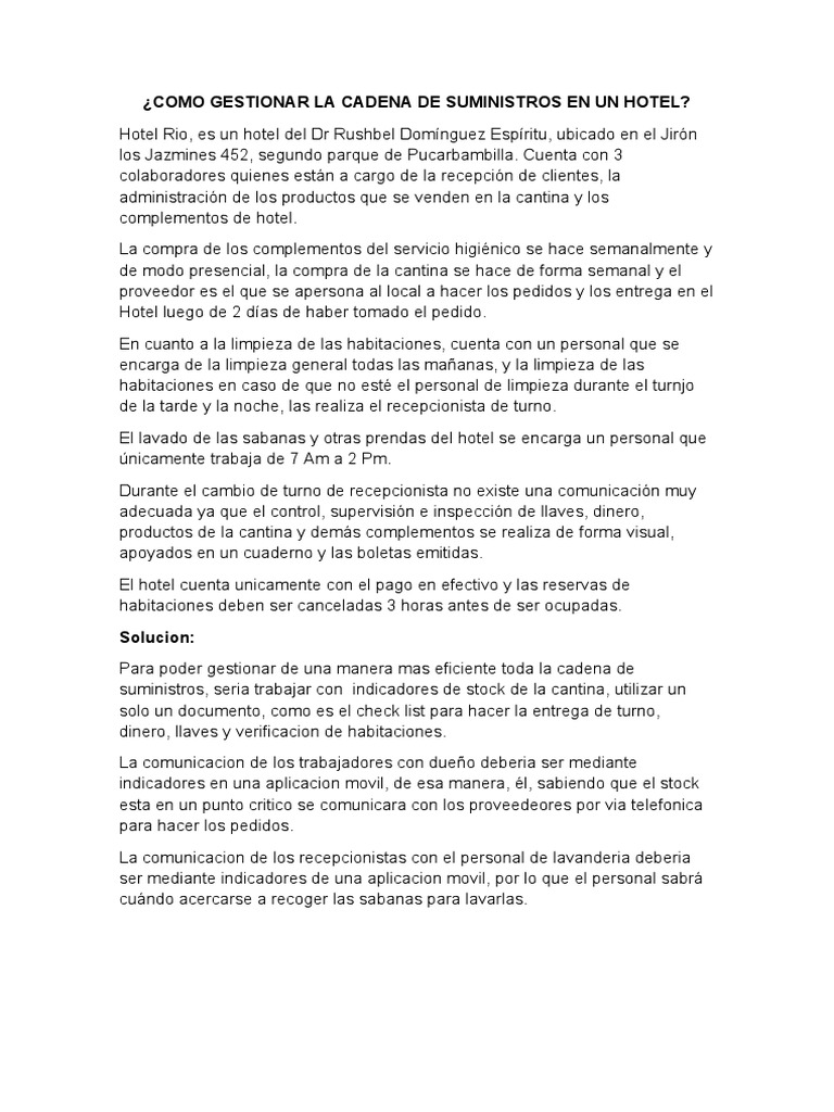¿Como Gestionar La Cadena de Suministros en Un Hotel | PDF ¿Como Gestionar La Cadena de Suministros en Un Hotel | PDF