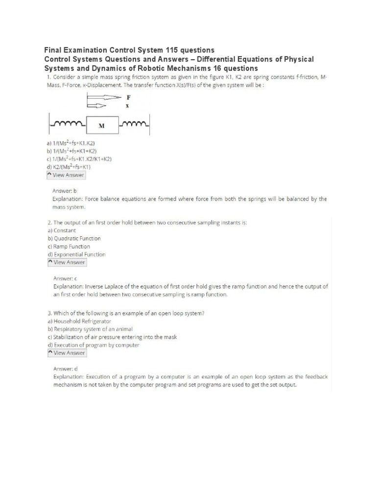 Final Examination Control Systems | PDF | Electric Motor | Feedback