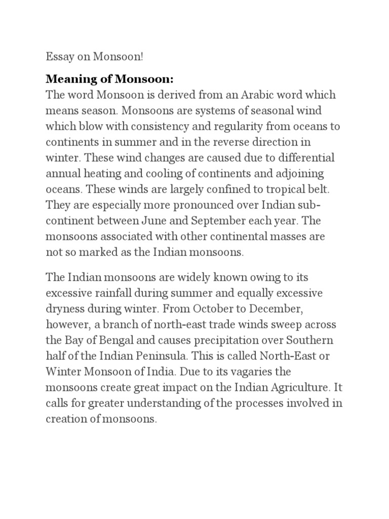 Essay On Monsoon | PDF