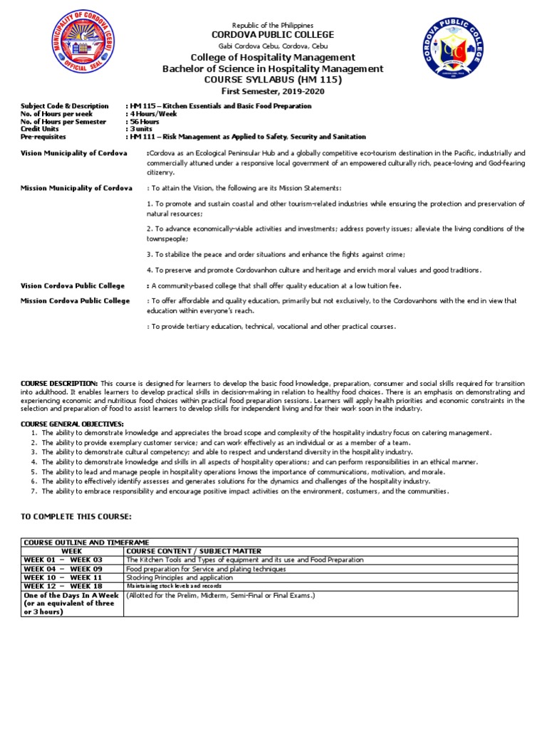 Syllabus in Kitchen Essentials | PDF | Learning | Brainstorming