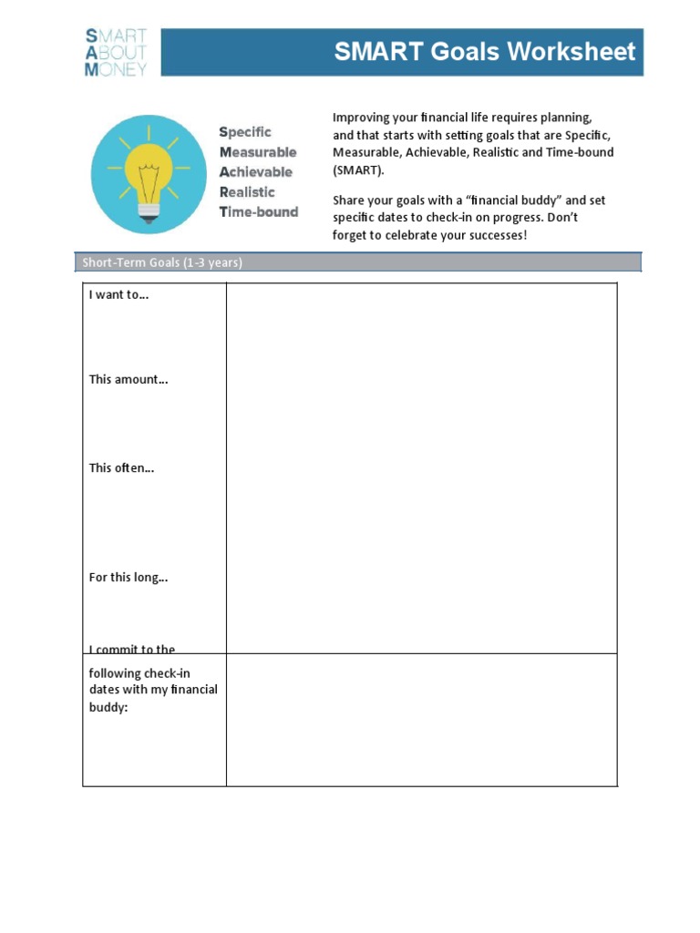 SMART Goals Worksheet for Financial Planning | PDF