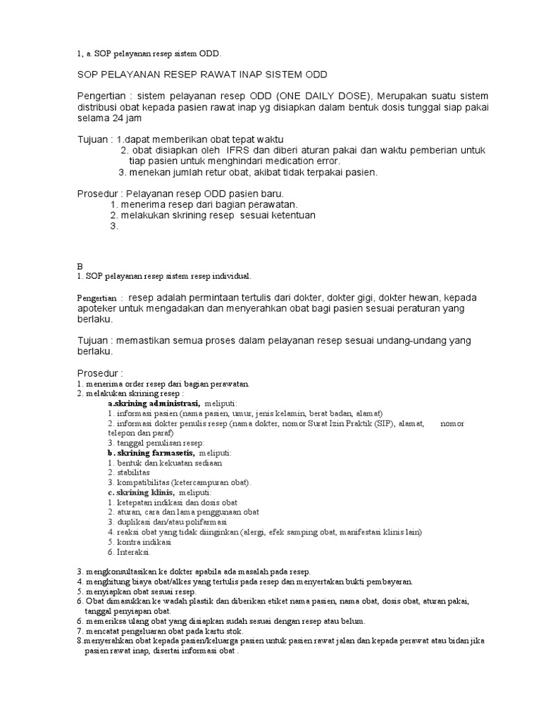 SOP Pelayanan Resep Individual ODD | PDF