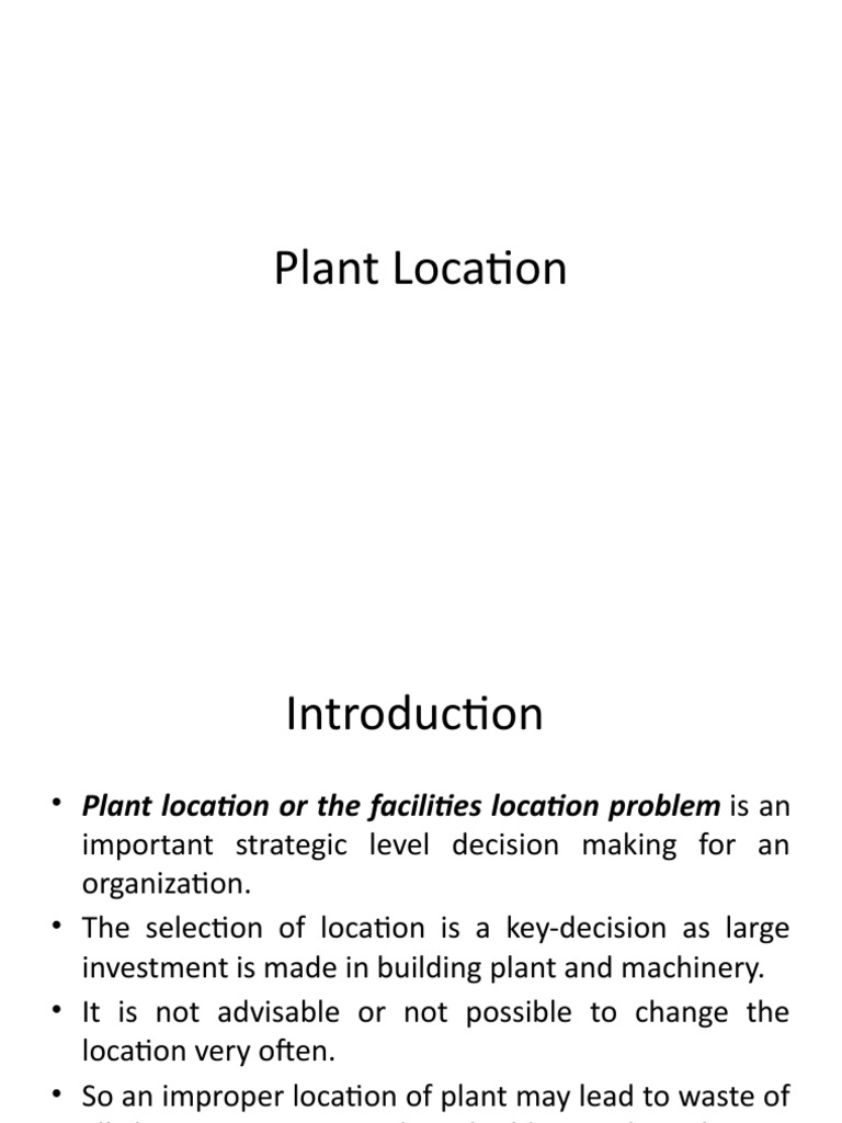 Plant Location Factors and Models for Optimal Site Selection | PDF ...