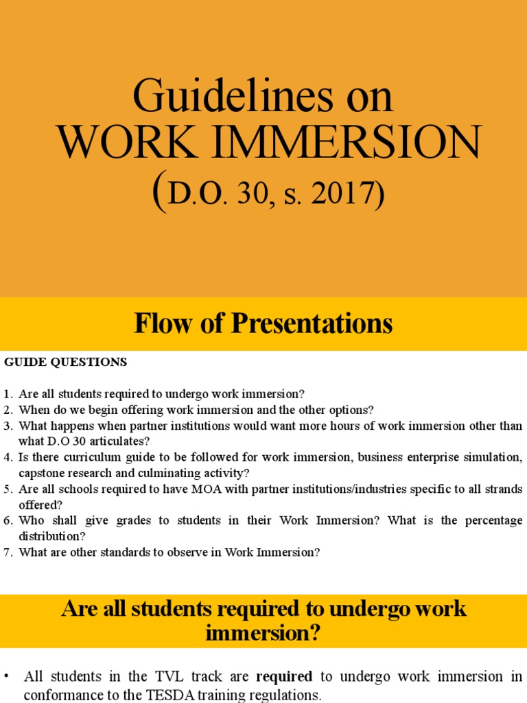 Work Immersion Guidelines for Senior High | PDF | Simulation | Curriculum