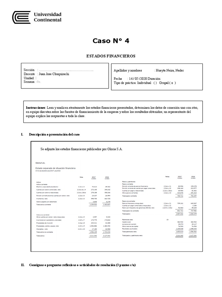Guia de Caso Eeff | PDF | Estado de resultados | Contabilidad financiera