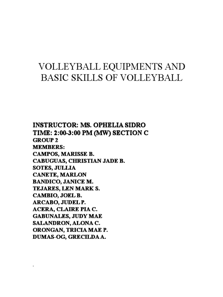 Pe2. Volleyball Equipments and Basic Skills of Volleyball PDF | PDF ...