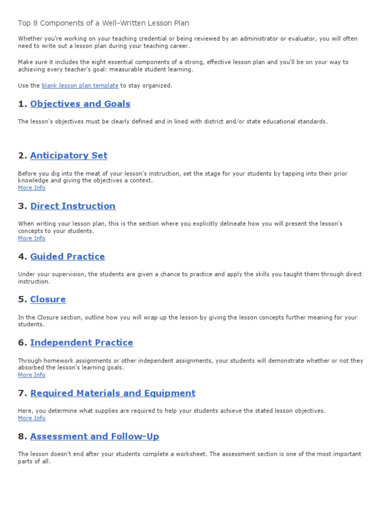 Top 8 Components of A Well-Written Lesson Plan | PDF