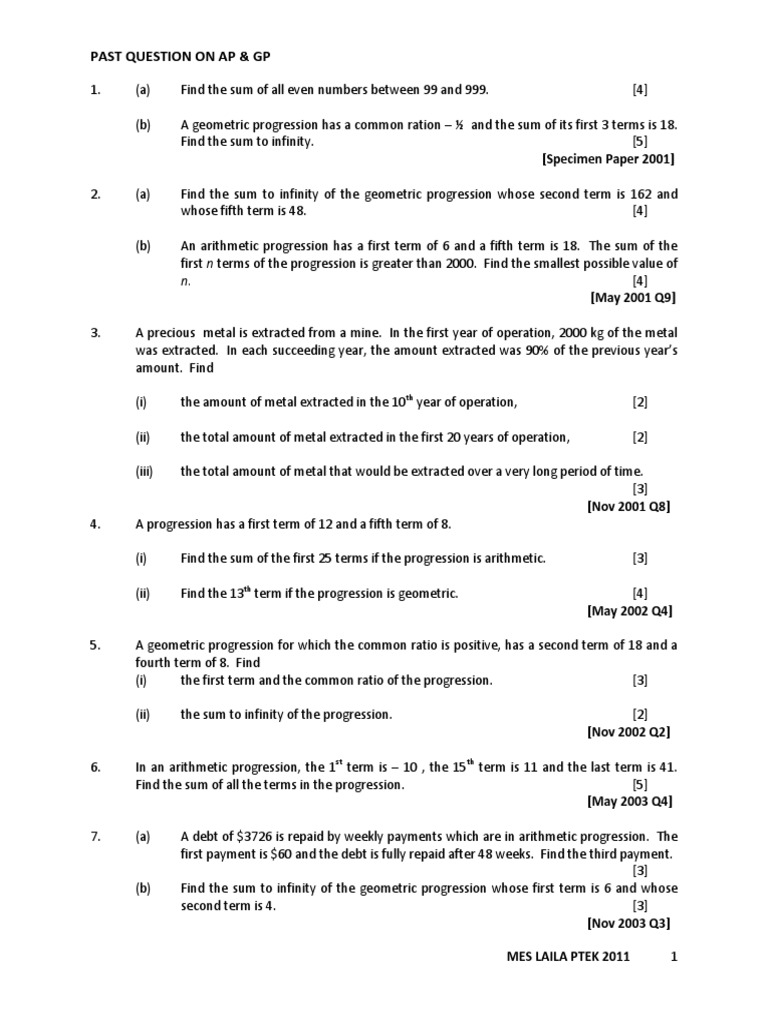 AP & GP Past Questions Compilation | PDF | Mathematical Concepts ...