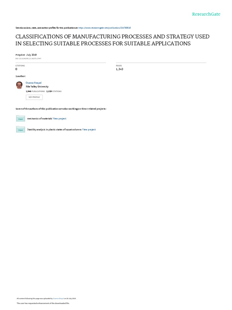 Classifications of Manufacturing Processes and Strategy Used in ...