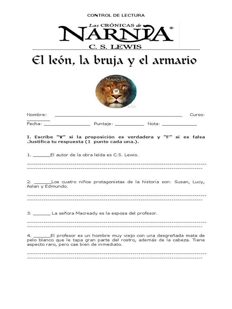 EL LEON - LA BRUJA Y EL ROPERO Solucionario 2016 | PDF | C. S. Lewis ...