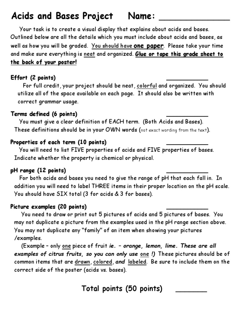 Acid and Bases Poster Rubric | PDF